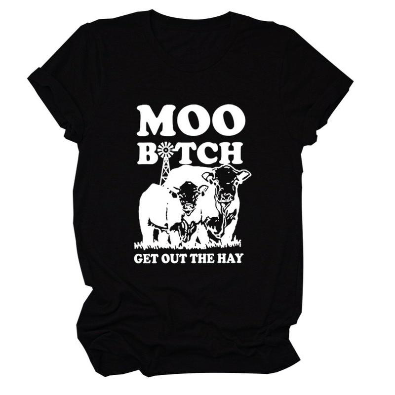 Cheap Moo Two Cows Print Women T Shirt Short Sleeve O Neck Loose Women ...