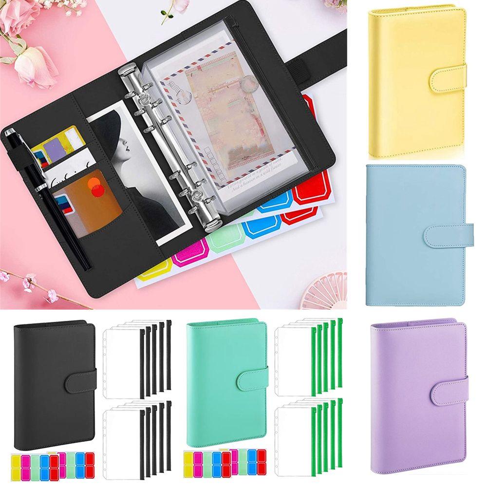 Buy Storage Labels PU Leather Cover A6 Binder Cover Memo Pad Cash ...