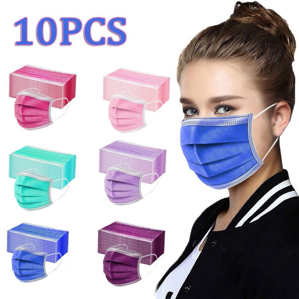 Buy 10PcS Women Man Solid Mask Disposable Face Mask 3Ply Ear Loop Anti ...