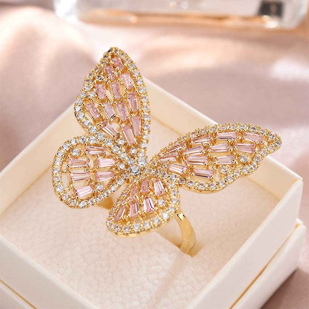 Cheap Aimimier Cubic Zirconia Butterfly Ring Sparkling Crystal Bow-Knot ...