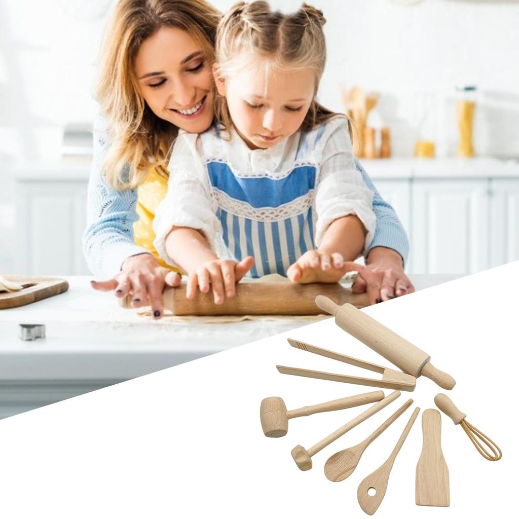 Buy Play Kitchen Accessories Wooden Kids Cooking and Baking Set Utensil ...