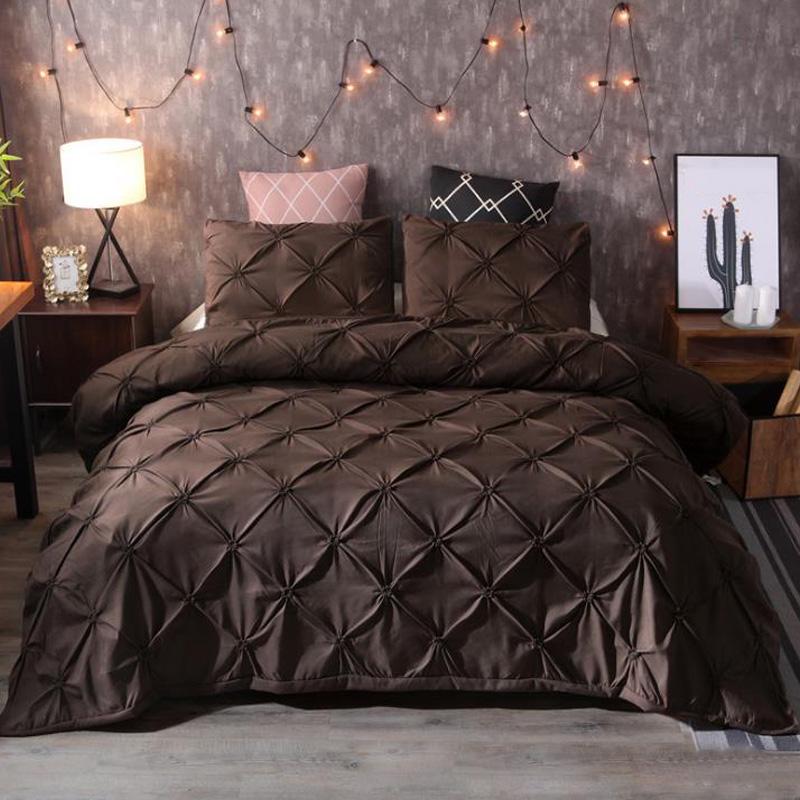 Buy European Style Bedding Set Solid Color Pleated Duvet Quilt Cover ...