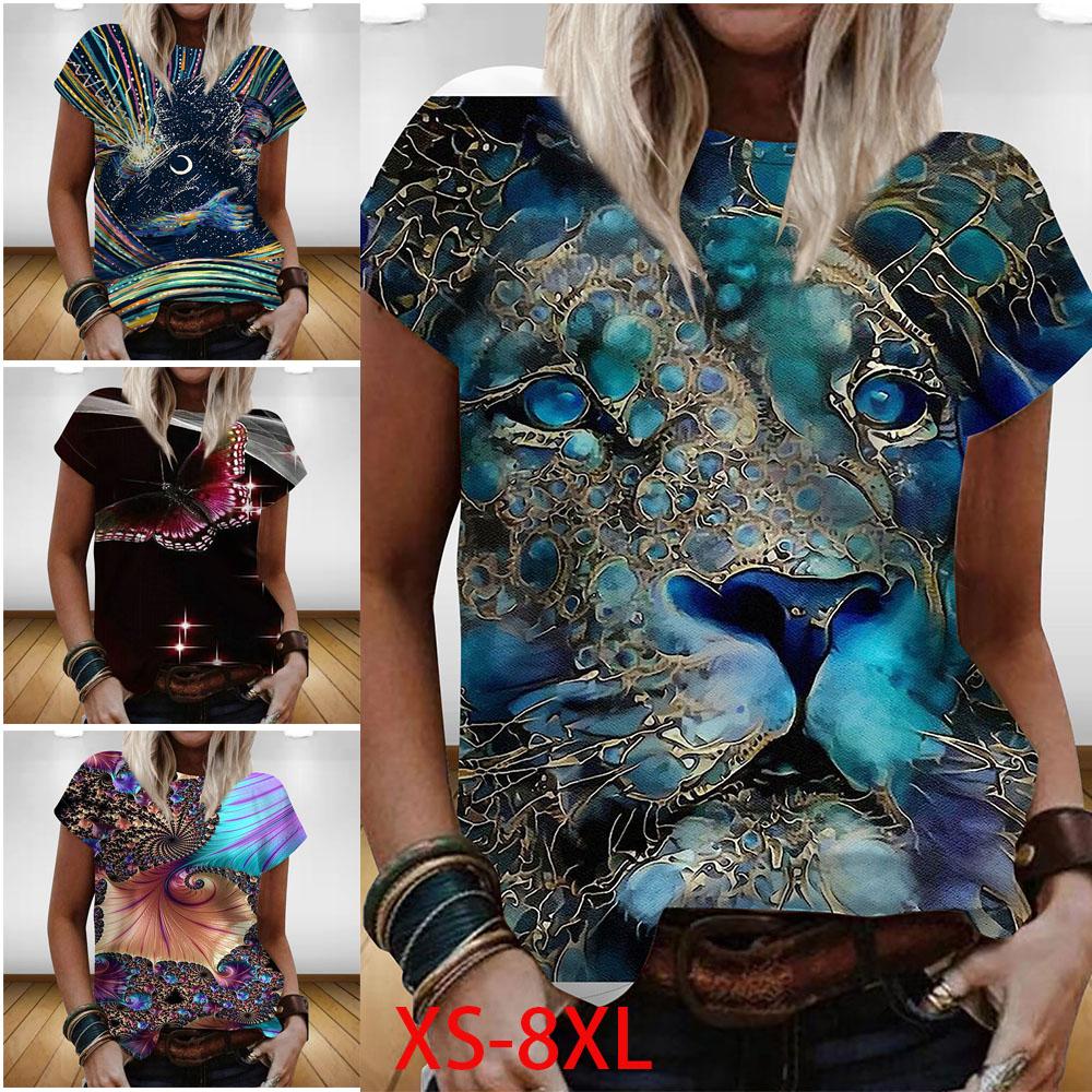 Buy Summer Women Clothes Lady Loose Printing Tops Female Round Neck ...