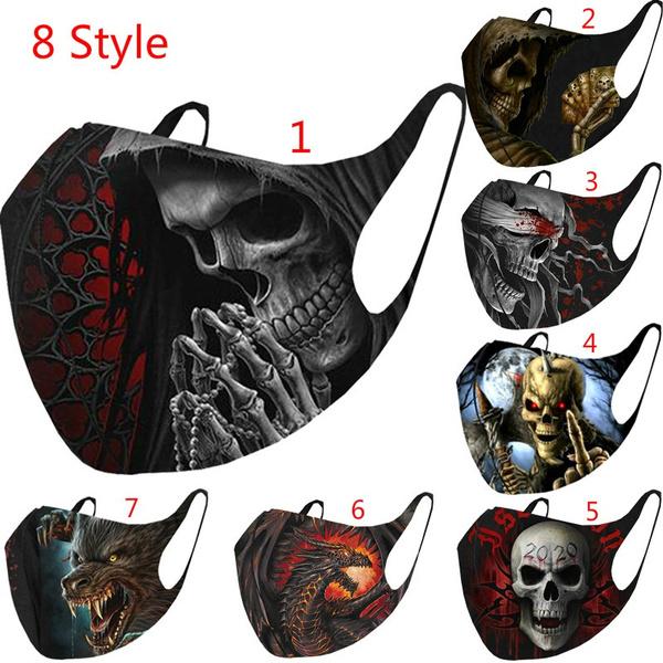 Halloween Skull 3D Printed Gothic Punk Mask Washable and Reusable ...