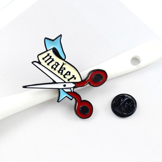 Scissors Ribbon Letters Enamel Brooch Pin Badge Hat Jeans Collar ...