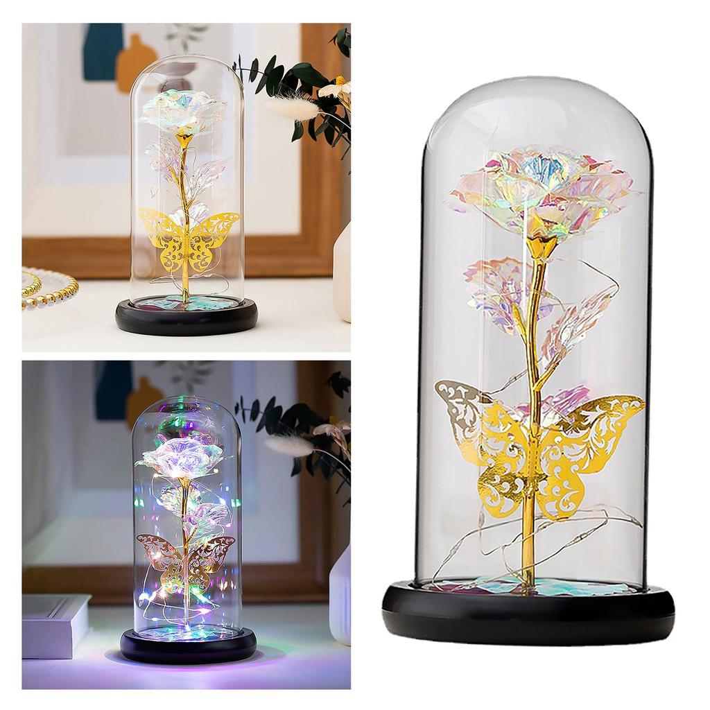 Buy Rose in Glass Dome LED Light Simulated Flower Wedding Birthday Xmas ...