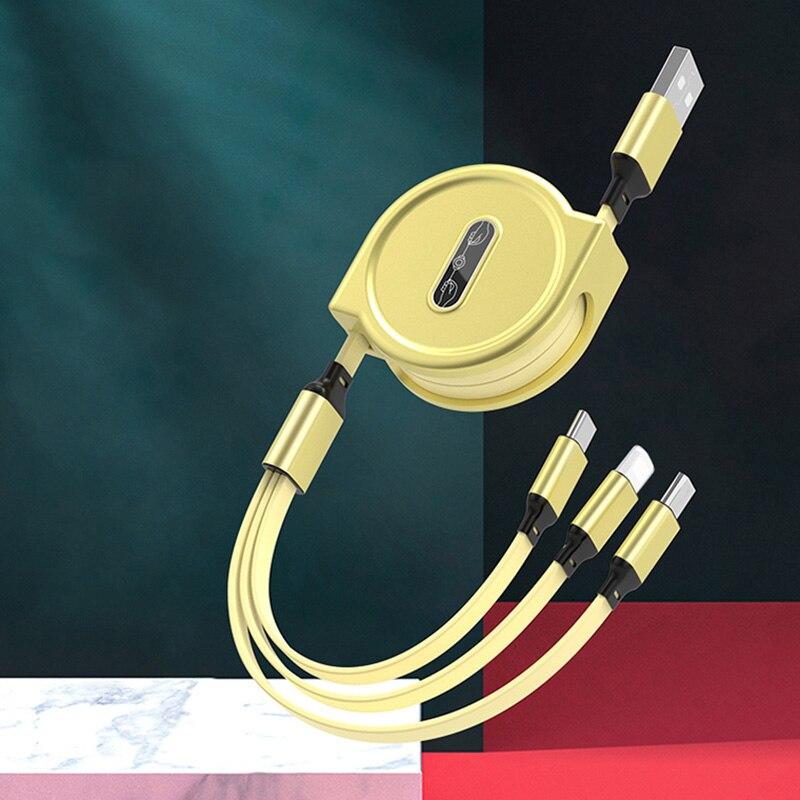 Buy 3 IN 1 Fast Charging Cable Retractable Type C Charger Wire Portable ...