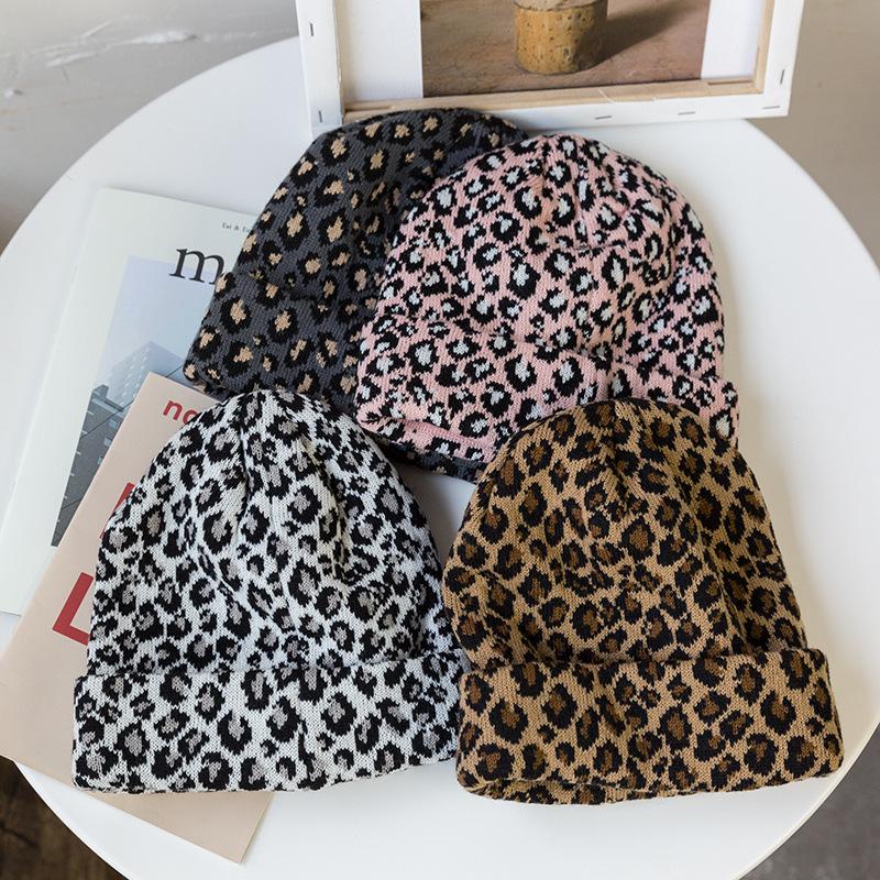 Buy Winter Leopard Print Hats Thicken and Warm Casual Soft Elastic ...