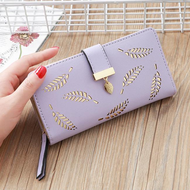 Buy Women's Leaves Hollow Coin Bag Simple Bow Coin Purse Zipper Wallet ...
