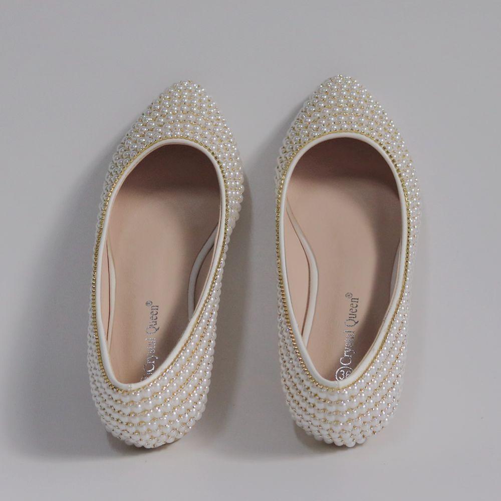 Cheap Crystal Queen White Silver Rhinestone Flats Wedding Shoes Pointed ...