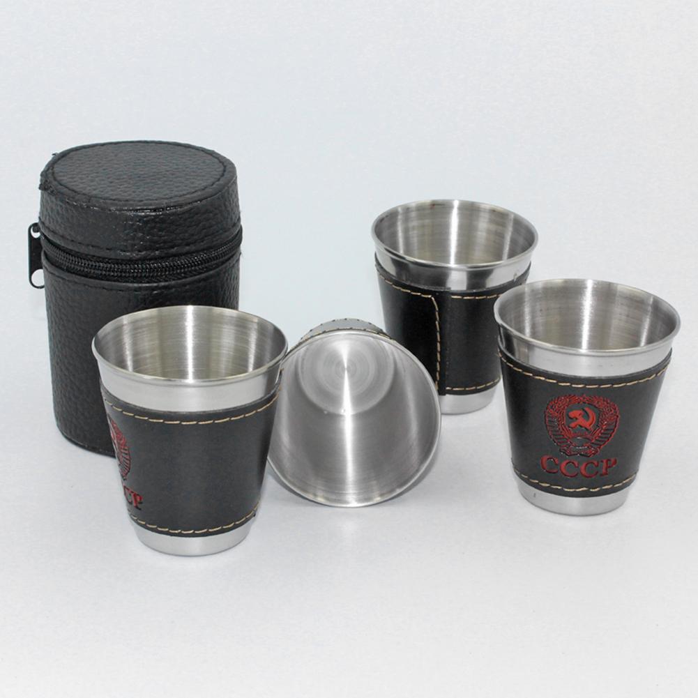 Cheap 4pcs/Set 70ml Portable Stainless Steel Wine Cups Set w/ Leather ...