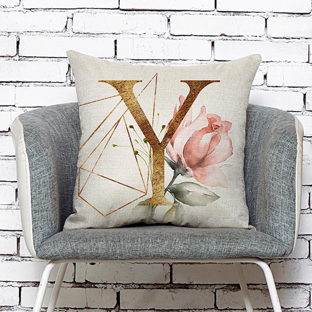 Buy Cushion Cover English Alphabet Flower Pillowcase Throw Pillow ...