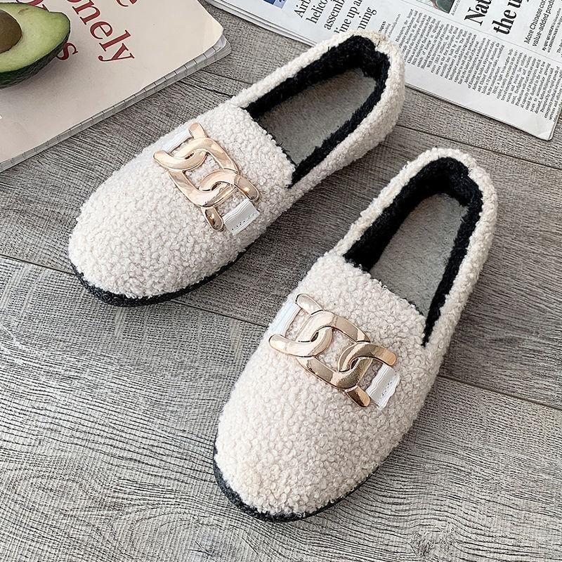 Buy Plus Velvet Thick Plush Shoes Women Korean Version of All-match One ...
