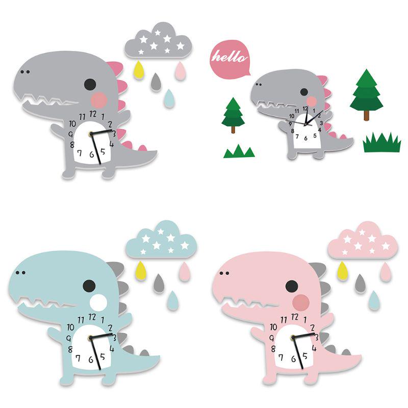 Buy Cloud Drop Wall Sticker Clock Saat Cartoon Dinosaur Wall Clock ...