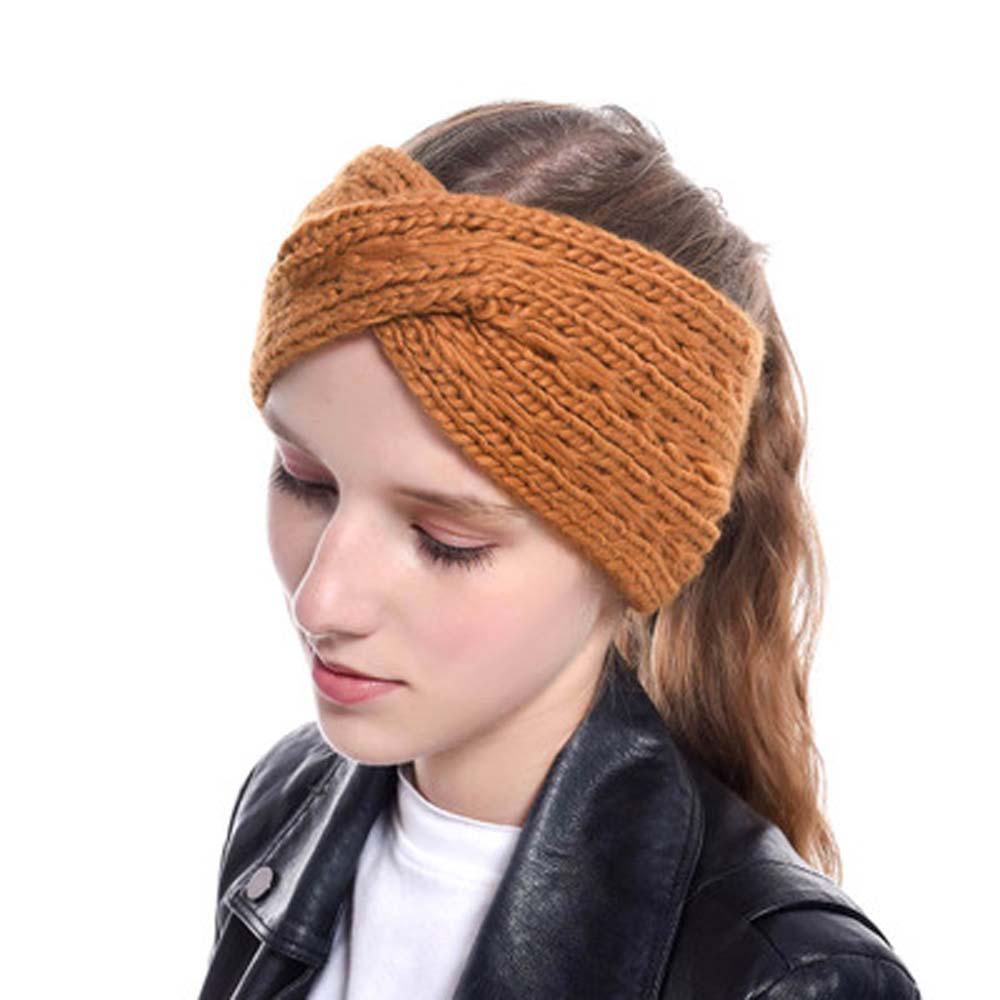 Buy Lady Wide Diagonal Cross Solid Color Women Knitted Headwear