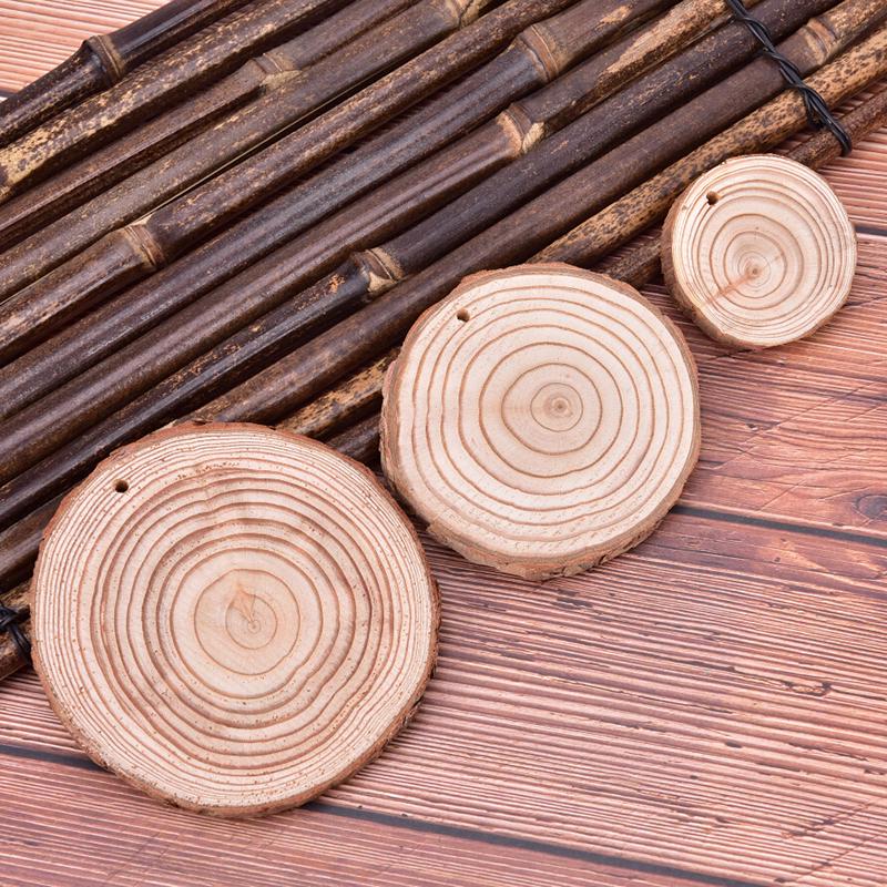 1Pc Unfinished Natural Round Wooden Chip DIY Decoration Slices Ornament ...