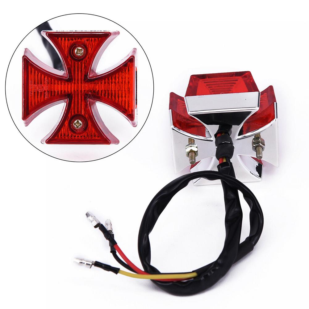 Buy 12V Red Iron Cross Chrome Brake Taillight LED with License Plate ...