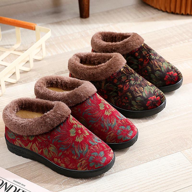 Buy Winter Non-slip Plus Velvet Warm Slip-on Soft-soled Thickened Flat ...