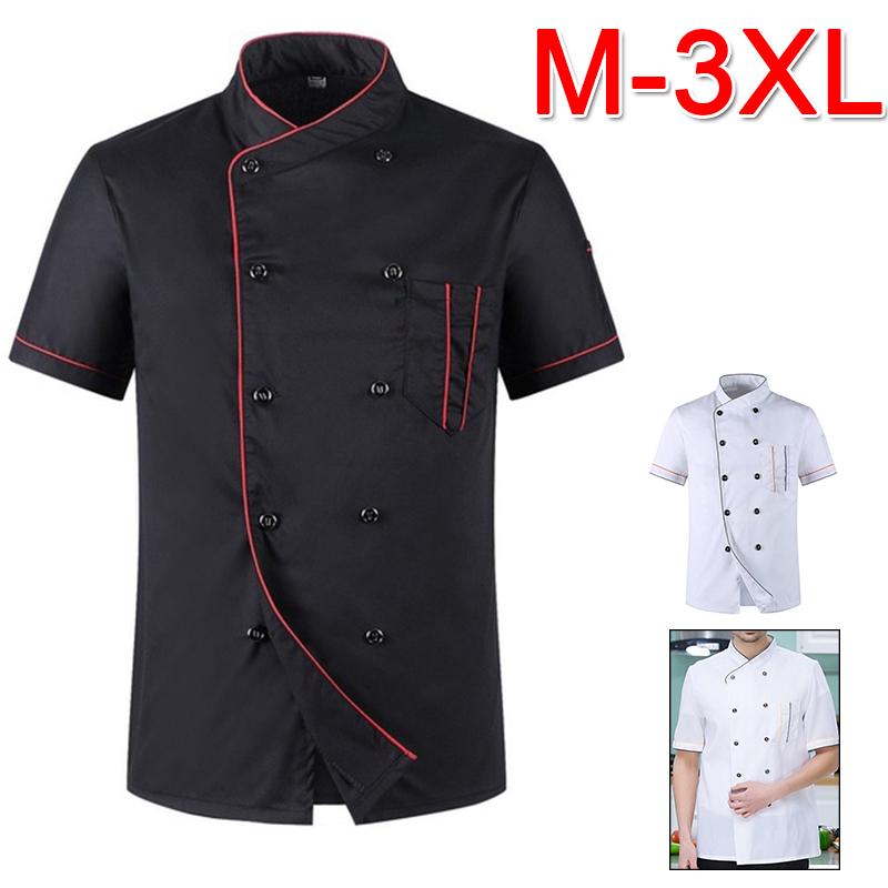 Buy Kitchen Cook Coat Stripe Uniforms Kitchen Clothes Men Women Short ...