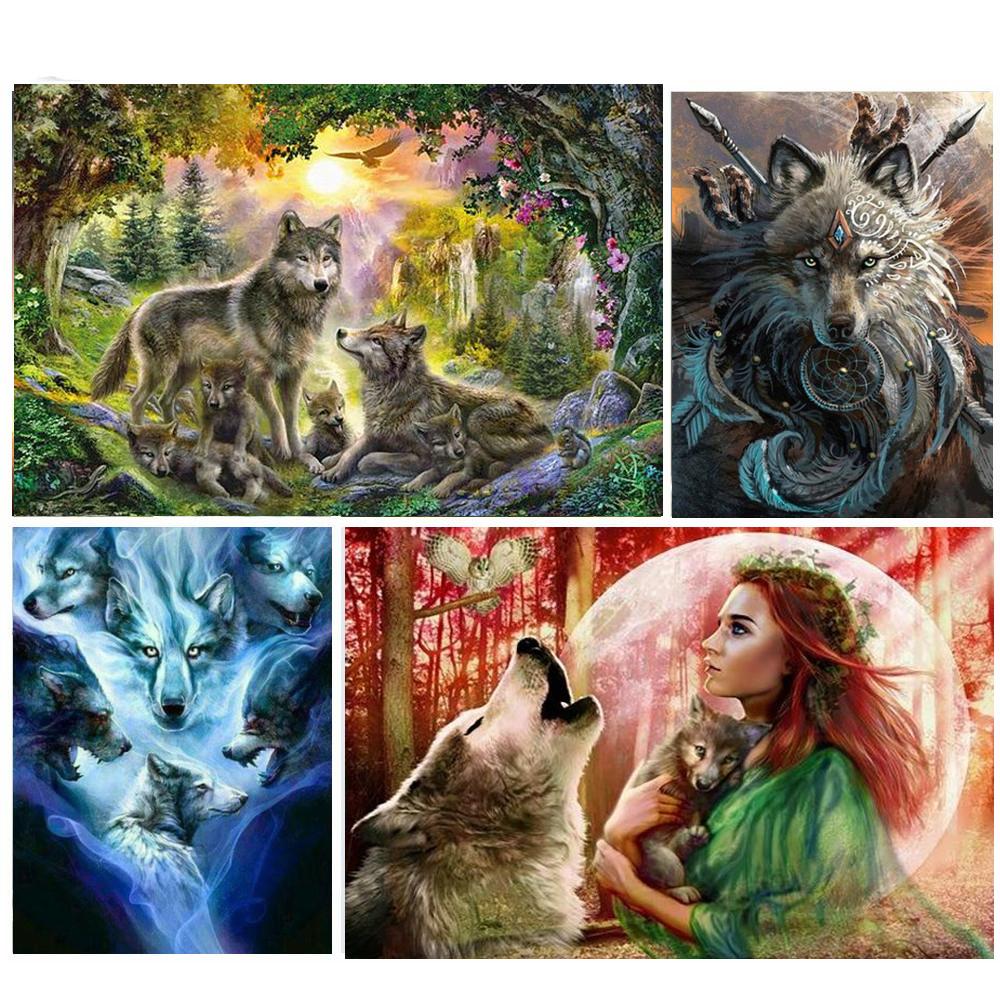 5D DIY Diamond Painting Wolf and woman Diamond Embroidery Full Set ...