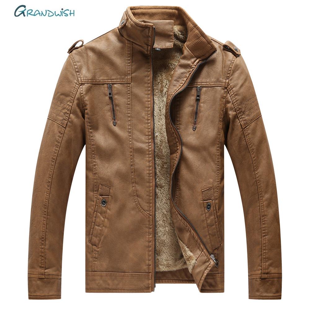 Buy Grandwish Fashion Warm Leather Jacket Men Winter Thicken Leather ...