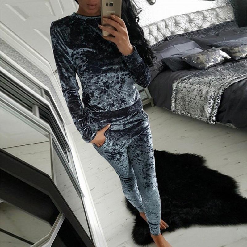 Buy 2 Piece Set Winter Tracksuit for Women Diamond Velvet Warm Womens ...