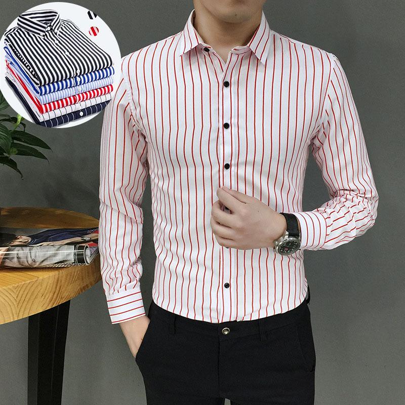 Buy Mens Business Cotton Large Vertical Stripes Long-sleeved Version of ...