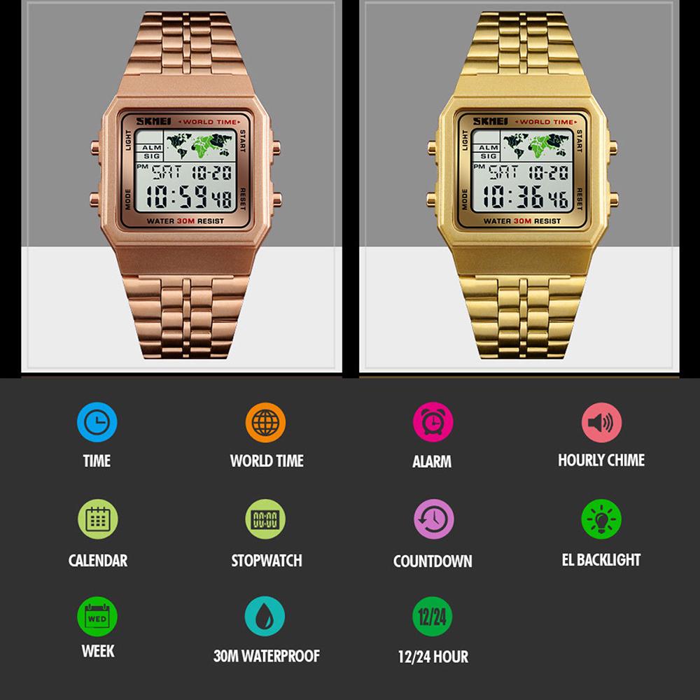 Cheap LED Digital Sports Men "s Watch Count Down World Time Stainless ...