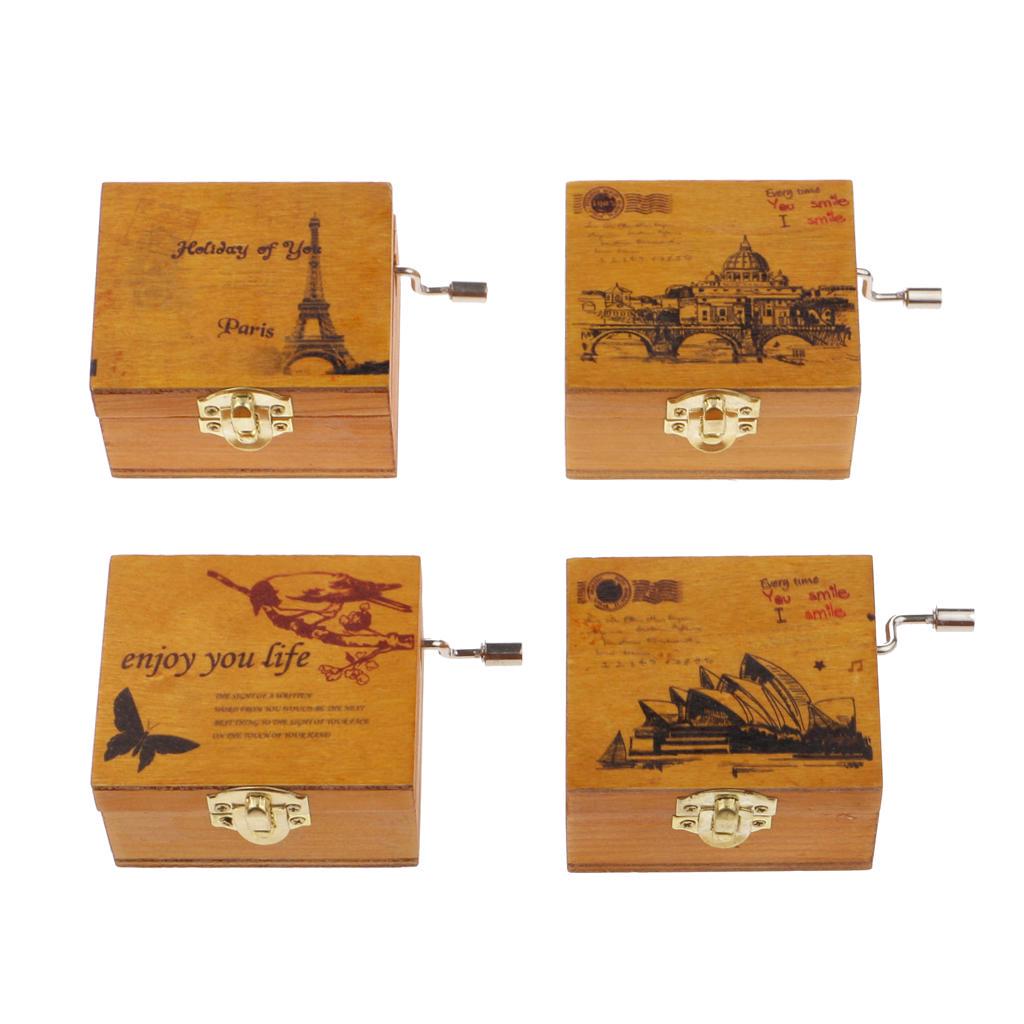 Buy Vintage Scenery Wooden Hand-cranked Music Box Clockwork Music Box ...