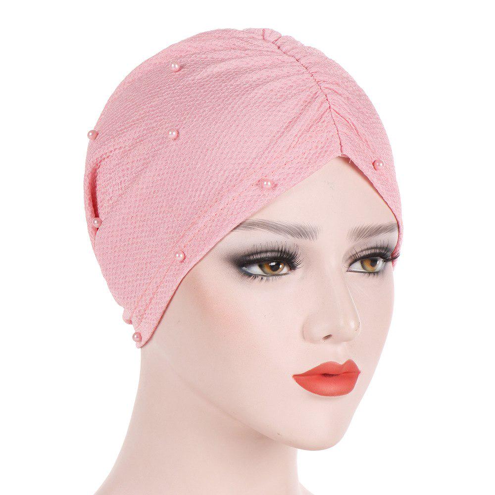Women Beanie Muslim Hijab Scarf Turban Pearl Beaded Hair Loss Head Wrap ...