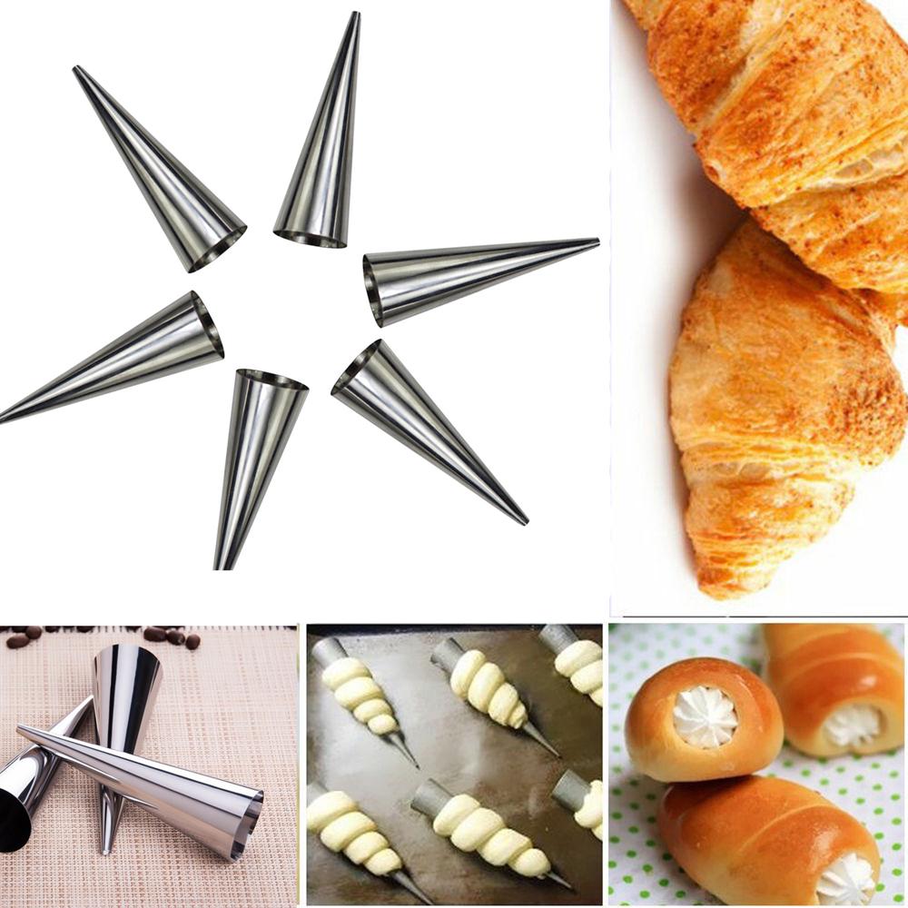Buy 6pcs Stainless Steel Croissants Mold DIY Cream Horn Moulds Spiral ...