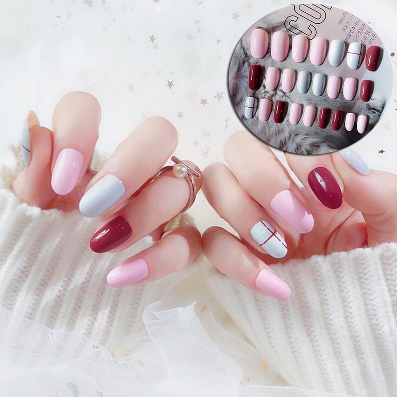 Buy 24X Color Acrylic Designer Fake Nail Tips French Full False Nails ...