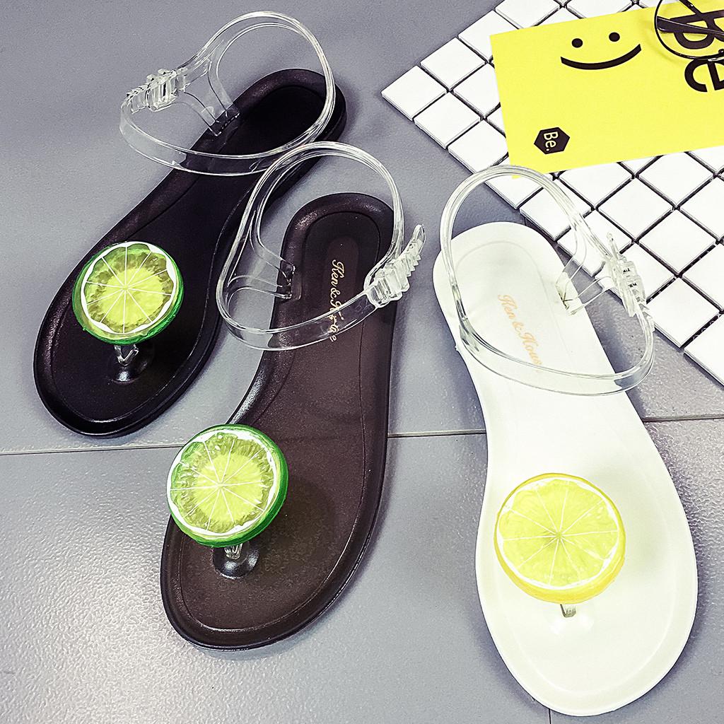 Buy Women's Fashion Transparent Strap Lemon Pattern Flat Sandals Beach ...