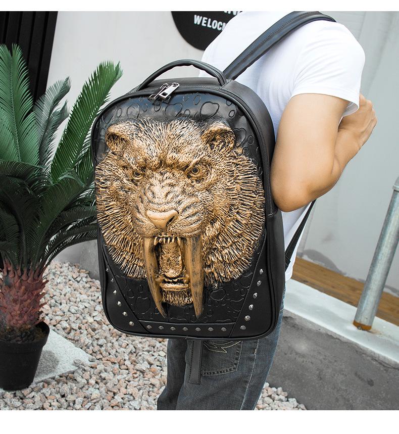 Buy PU Backpack Animal Long Tooth Tiger Travel Notebook Student Trend ...