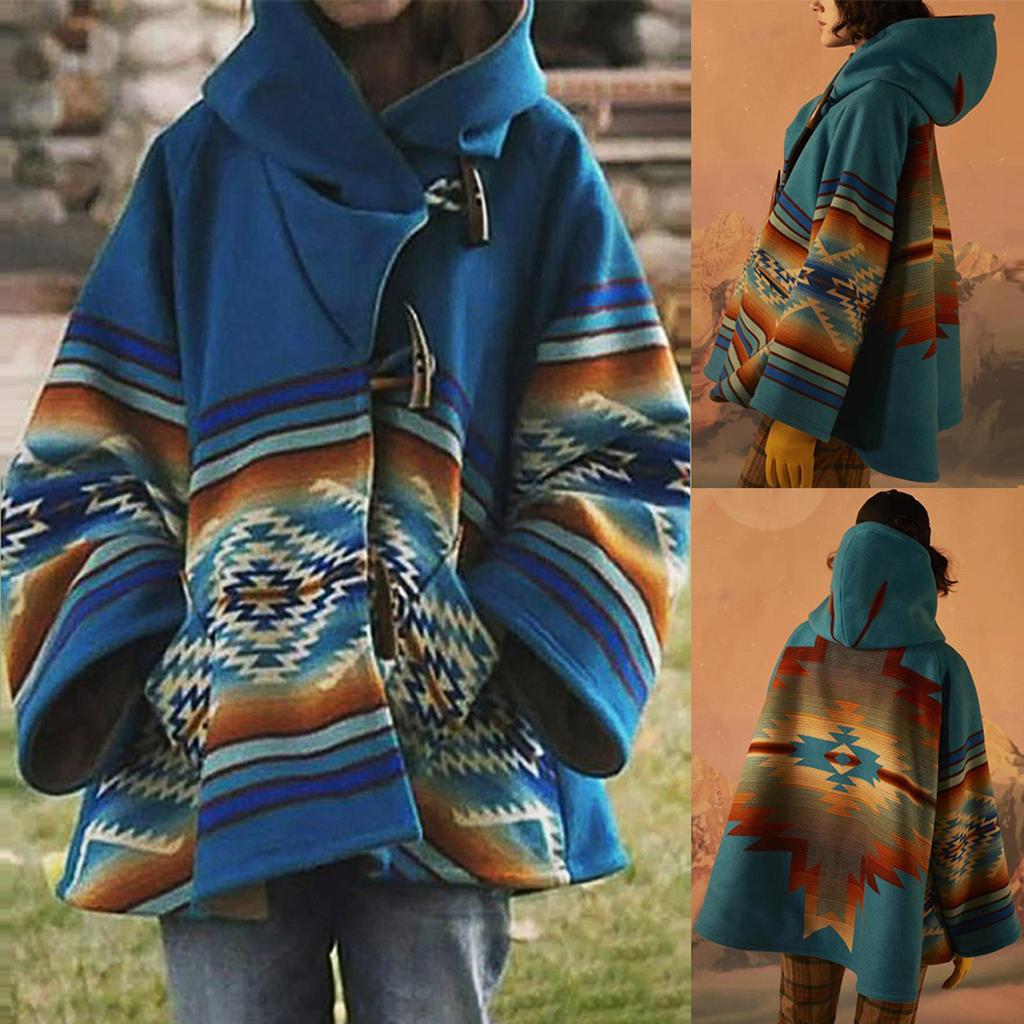 Buy Womens Casual Retro Printed Long Sleeve Hooded Jacket Coat Claw ...
