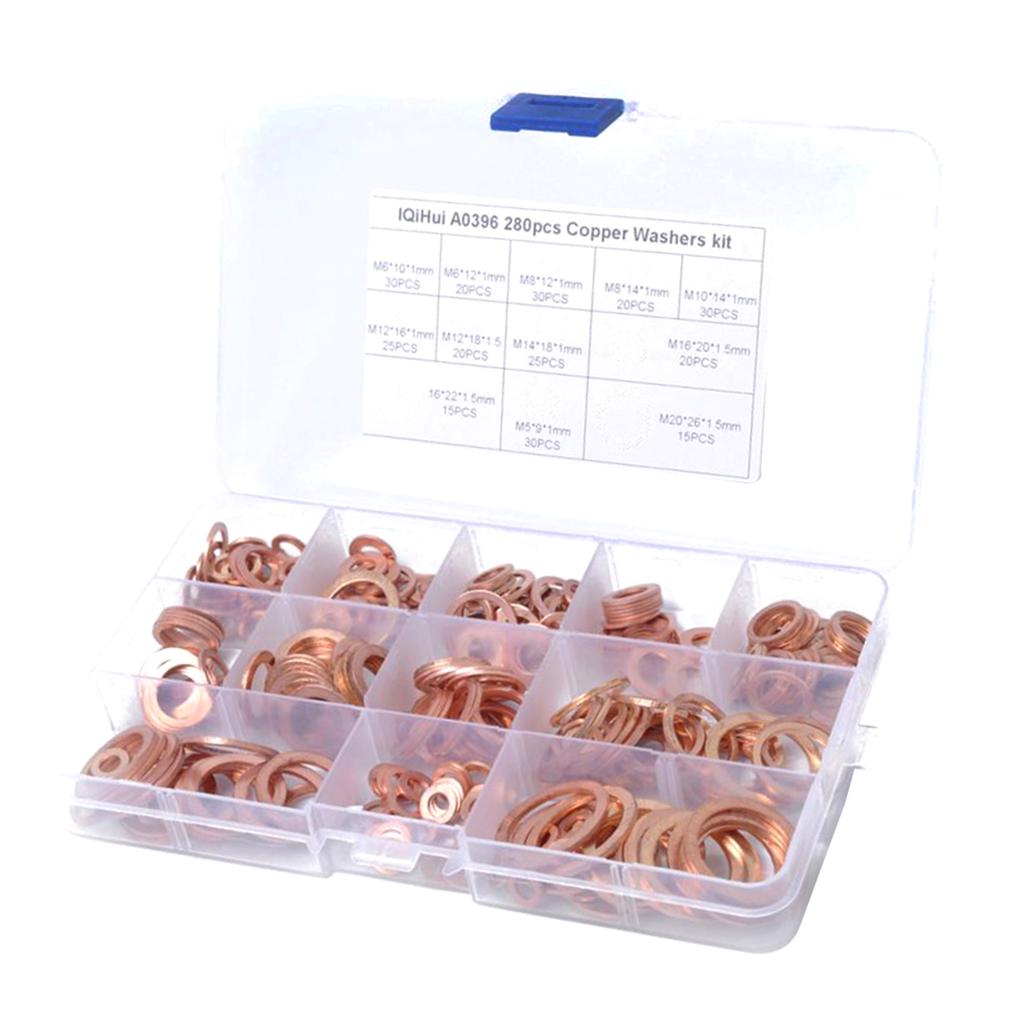 Buy 280pcs Copper Washer Gaskets Assortment Kit Flat Ring for Oil Brake ...