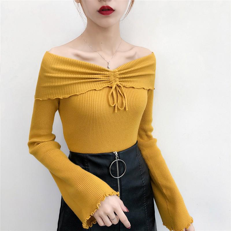 Buy Sexy Slim Sweater Strapless Strapless Knit Pullover Fashion Solid ...