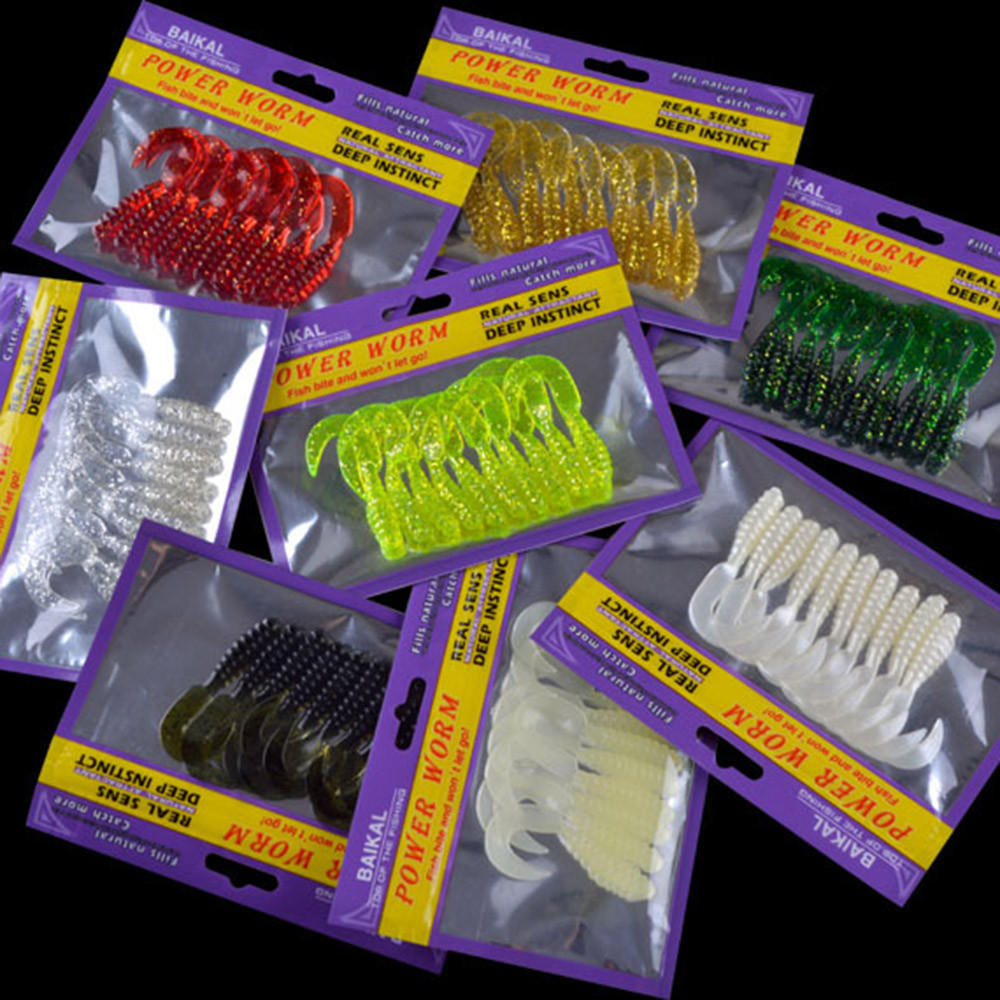10pc soft worm fishing bait sea fishing tack wobbler jigs silicone soft ...