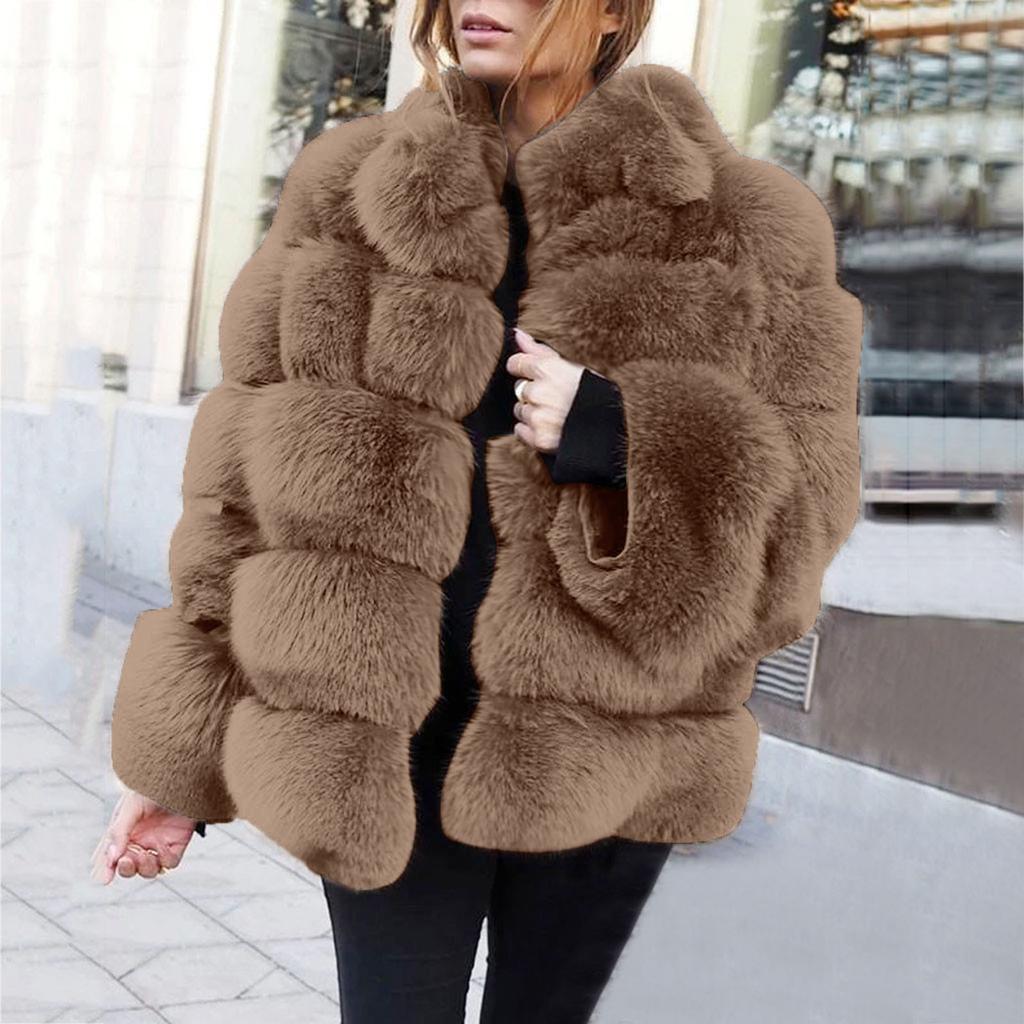 Buy Heavy Women Plus Size Short Faux Coat Warm Furry FauxLong Jacket Sleeve Outerwear at ...