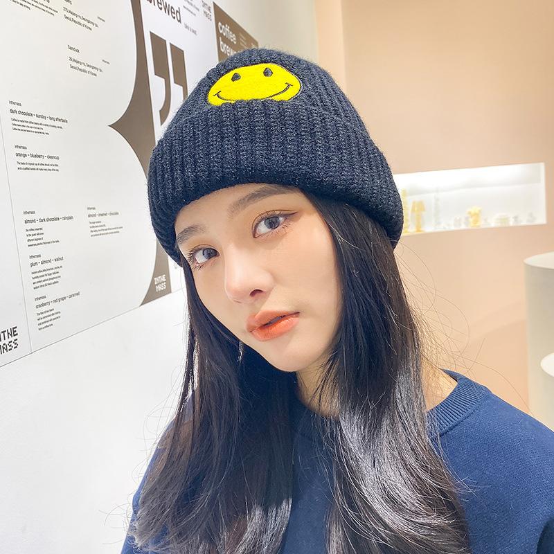 Buy Hat Net Red Winter Smiley Wool Cap Wild Cute Knitted Hat Student ...