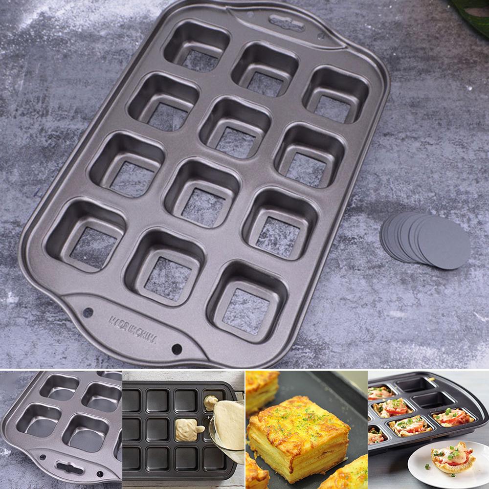 Buy 12 Mini Square Cheese Cake Baking Tray Non Stick Muffin Desserts ...