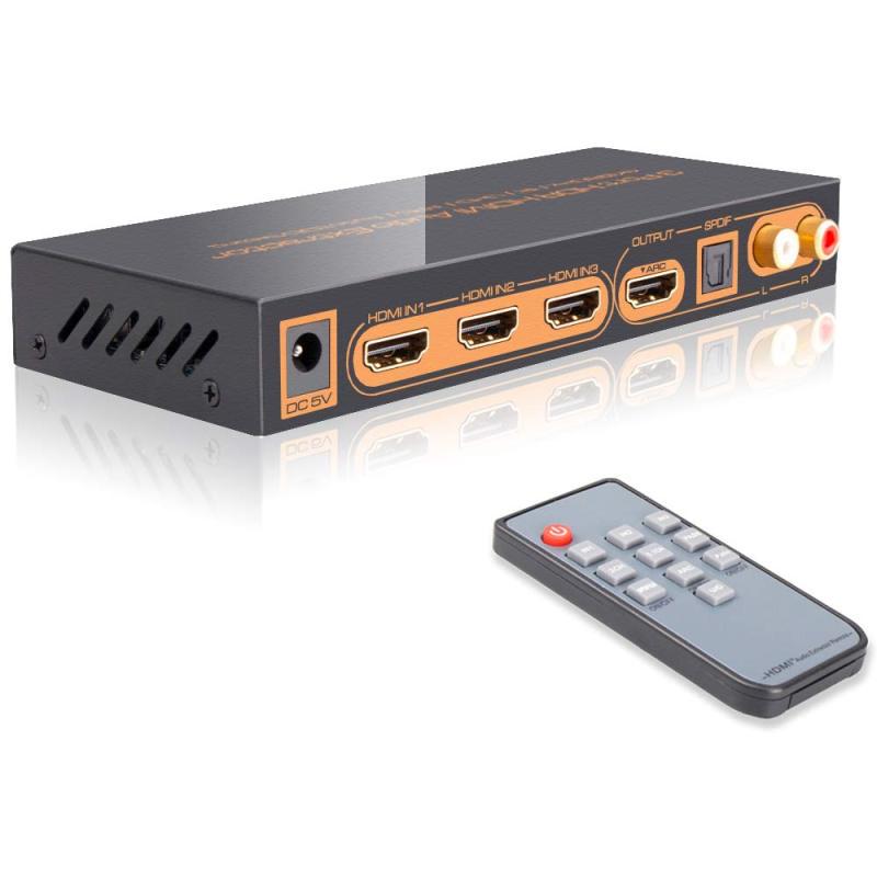 4K/60Hz HDMI Switch Audio Extractor Splitter with Remote 3 Port HDMI ...
