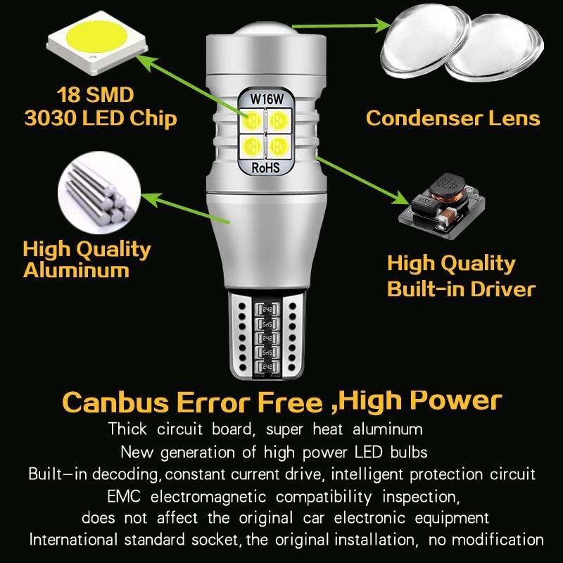 Satın alın 2pcs LED Reverse Light Blub Lamp W16W T15 921 Canbus For ...