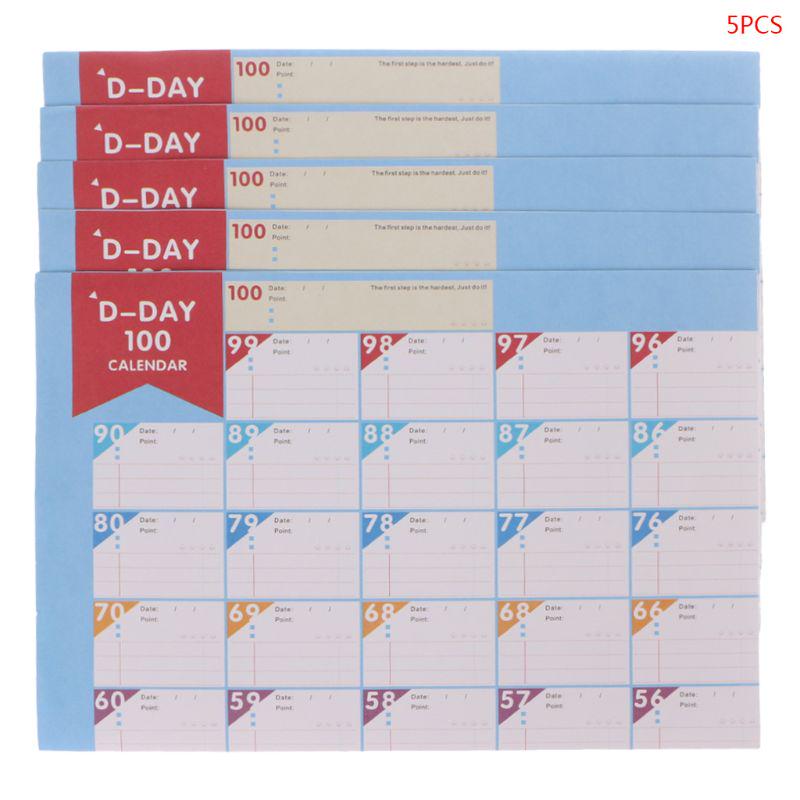 Buy 5Pcs 100 Days Countdown Calendar Schedule Learning Goals Work ...
