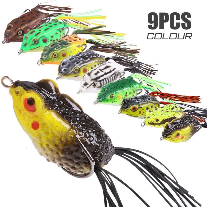 Buy 9Pc Topwater Frog Lures, Soft Fishing Lure Kit with Tackle Box for ...