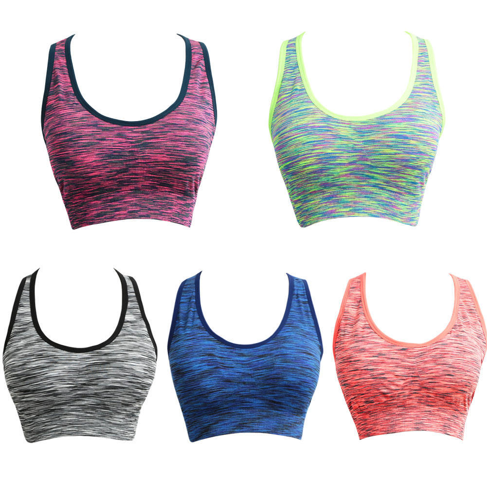 Women Fitness Yoga Sports Bra Contrast Padded Wire Free Seamless Push ...