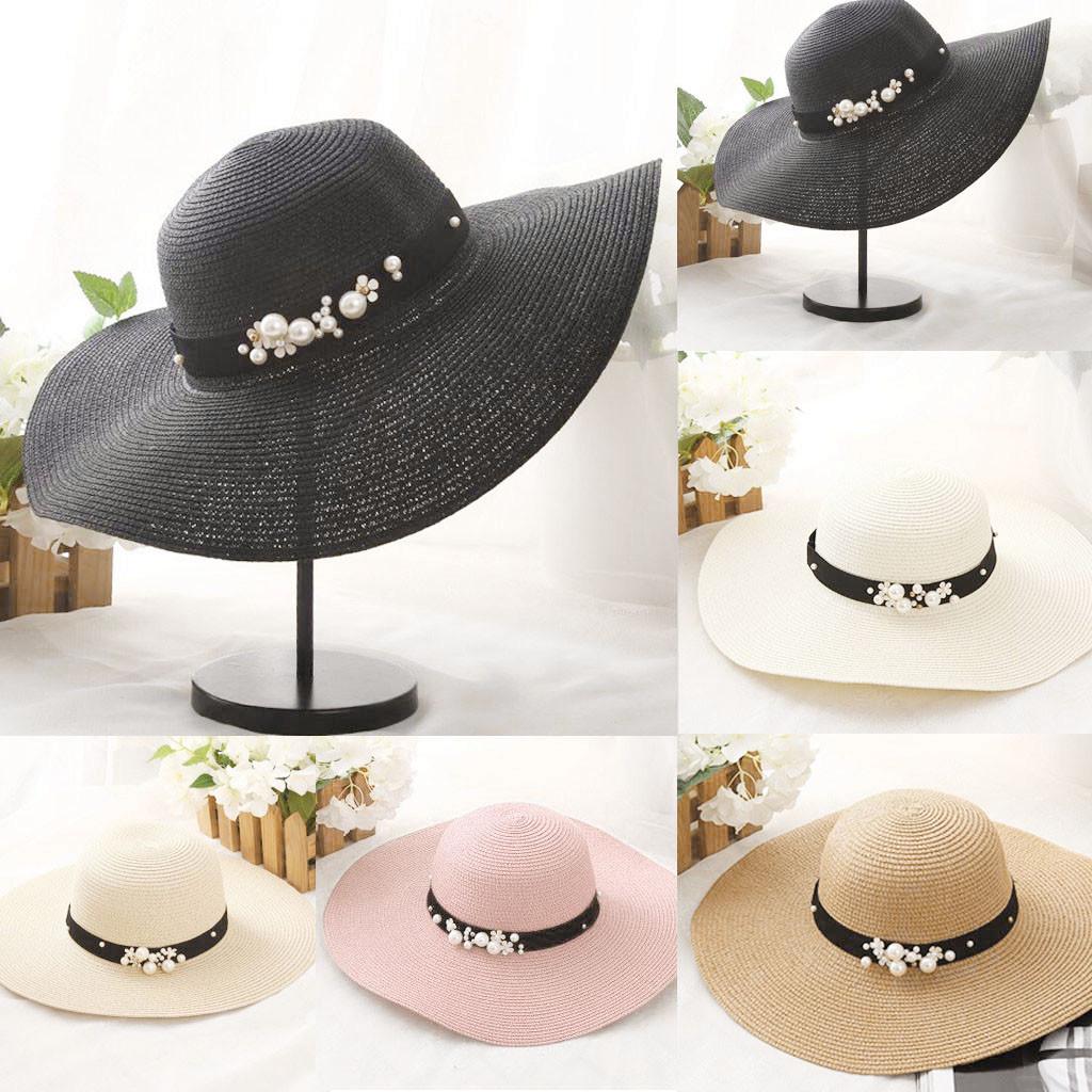 Buy Women Fisherman's Cap Handmade Pearl Holiday Cap Leisure Sun Straw ...