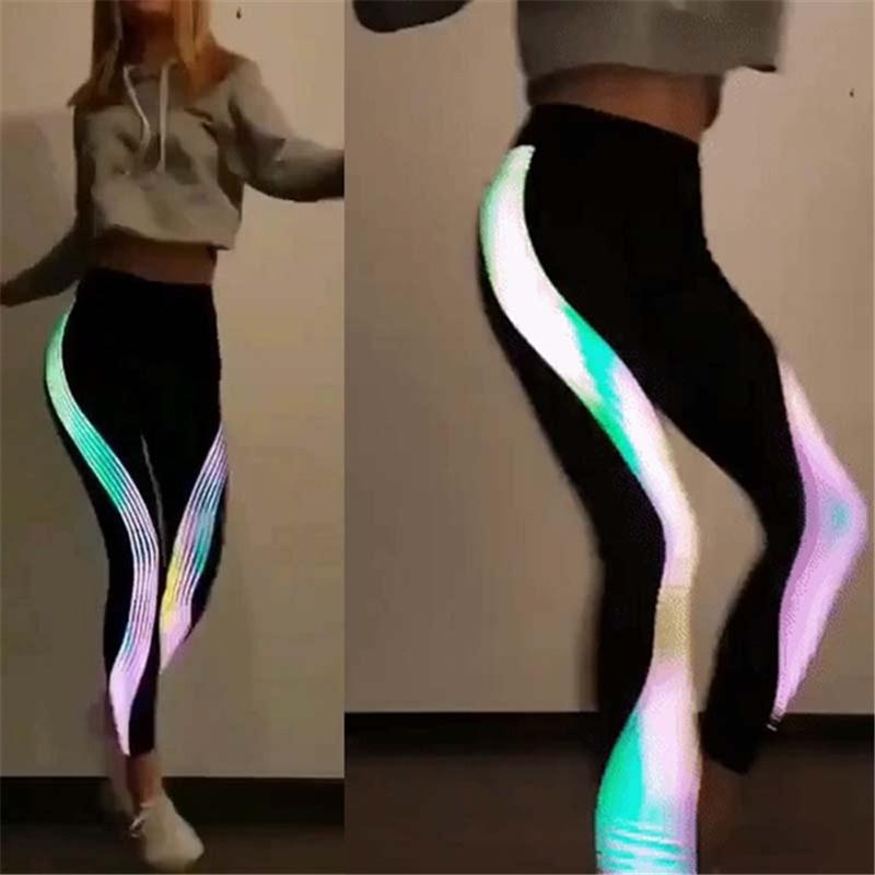 Women Rainbow Glow Leggings Yoga Pants Skinny Long Pants Sport Wear Gym ...