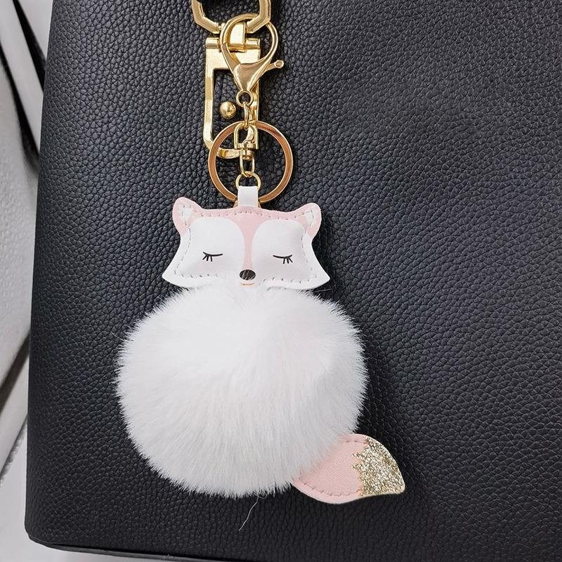 Buy 1PC Fluffy Pendant Bag Car Pendant Fox Keychain PomPom Key Rings ...