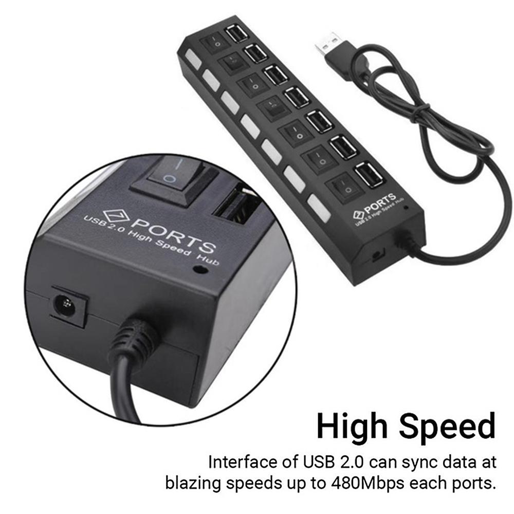 7 Ports USB 2.0 Hub Ultra Slim Portable Data Hub Individual LED Lit ...